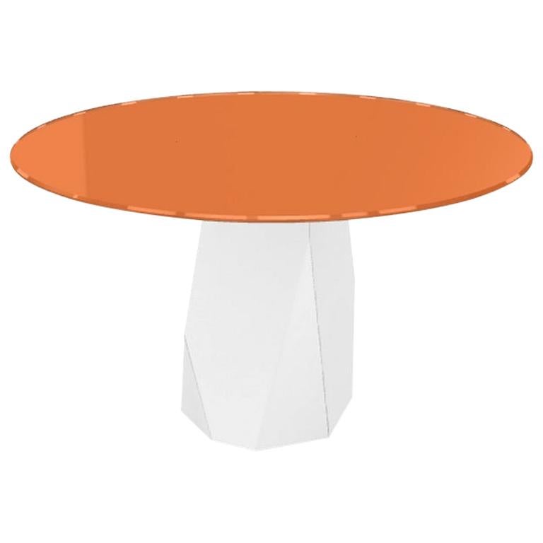 Menhir, Dining Table with Round Orange Glass Top on Metal Base, Made in ...