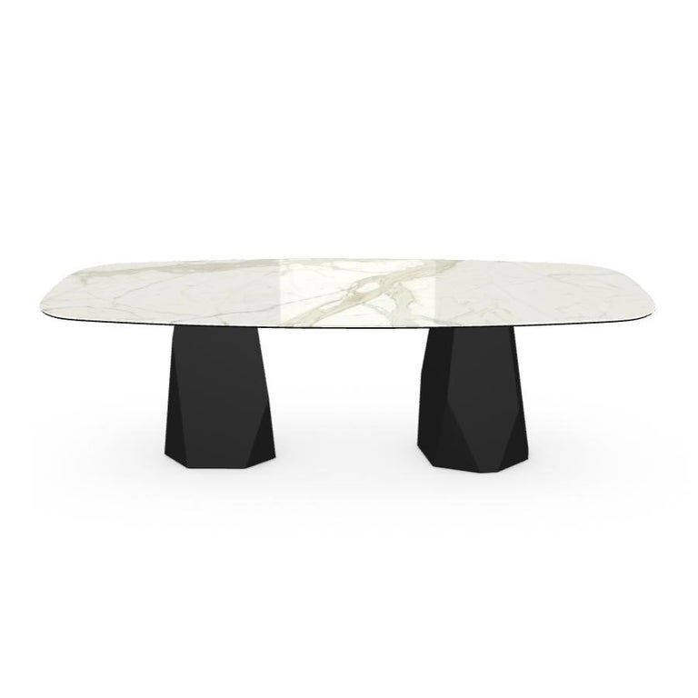 Menhir Two Bases, Dining Table with Calacatta Ceramic Top on Black ...