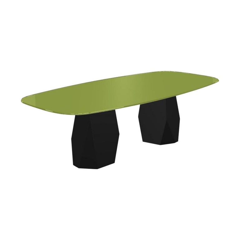 Menhir Two Bases, Dining Table with Green Glass Top on Black Metal Base ...