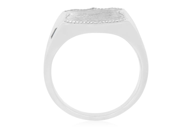 Men's 14 Karat White Gold Shield Ring with Black Diamond Side Stone ...