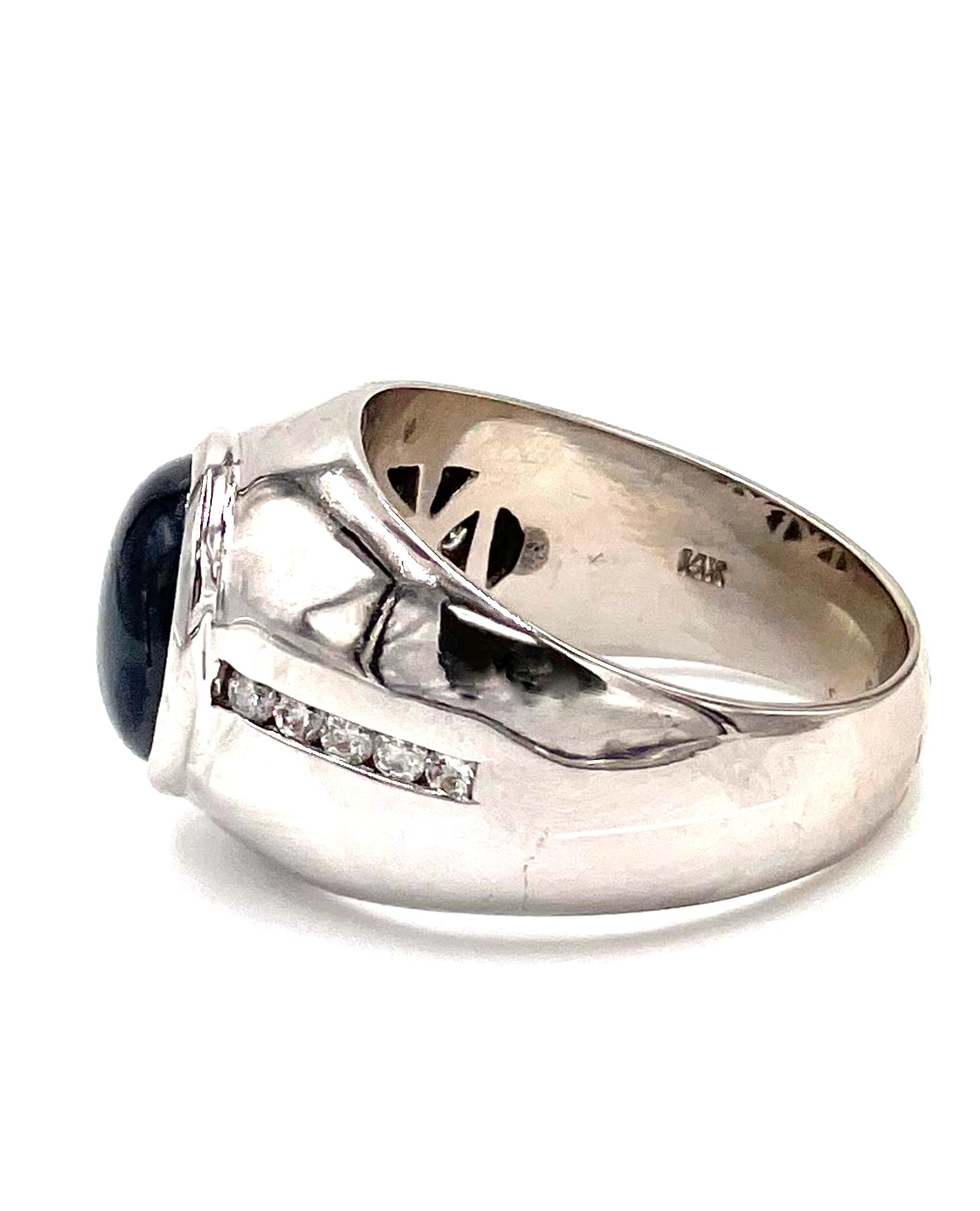 Men's 14K White Gold Star Sapphire Ring with Diamonds at 1stDibs | mens ...