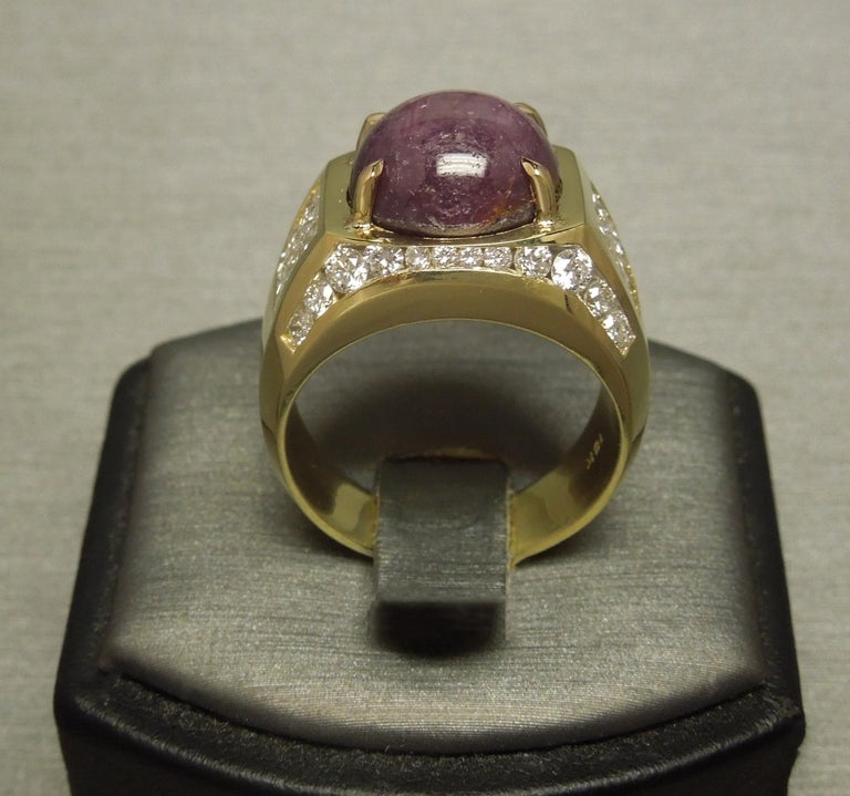 Men's 17.04 Carat Star Ruby and Diamond 18 Karat Gold Ring For Sale at ...