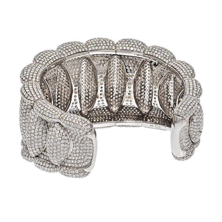 18K White Gold 85 Carats Diamond Pave Cuff Bracelet For Sale at 1stDibs