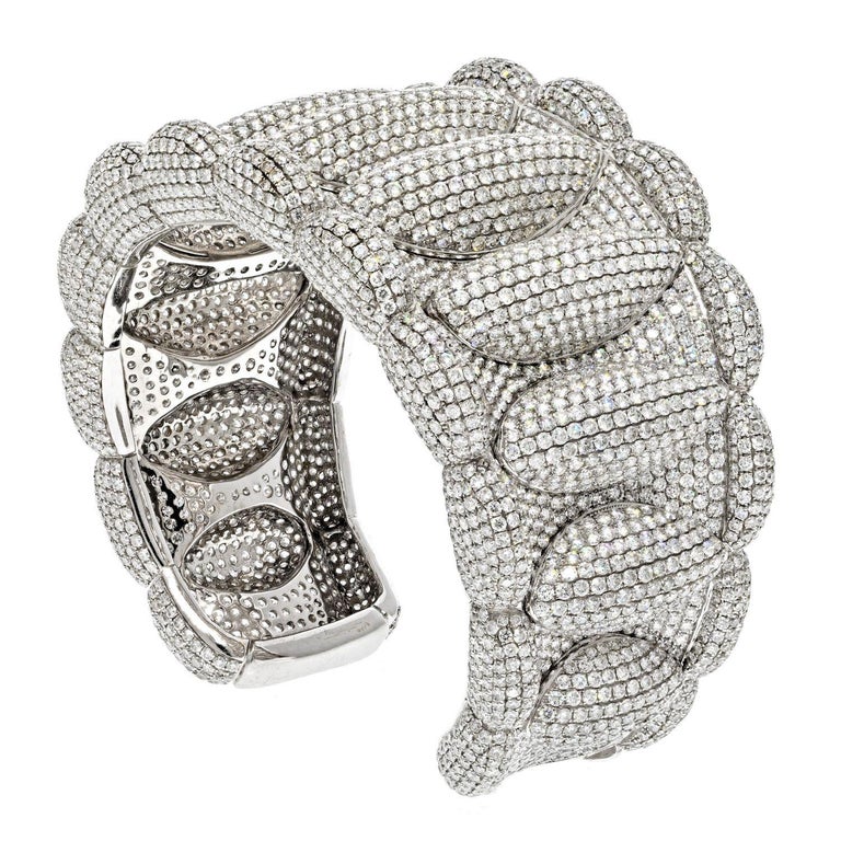 18K White Gold 85 Carats Diamond Pave Cuff Bracelet For Sale at 1stDibs