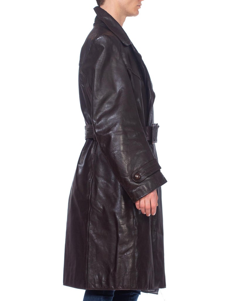 Mens 1970's German Military Brown Leather Trench Coat at 1stDibs ...