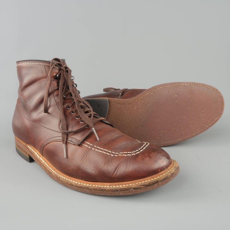 Men's ALDEN Size 10 Brown Contrast Stitch Leather Apron Toe Indy Boots ...