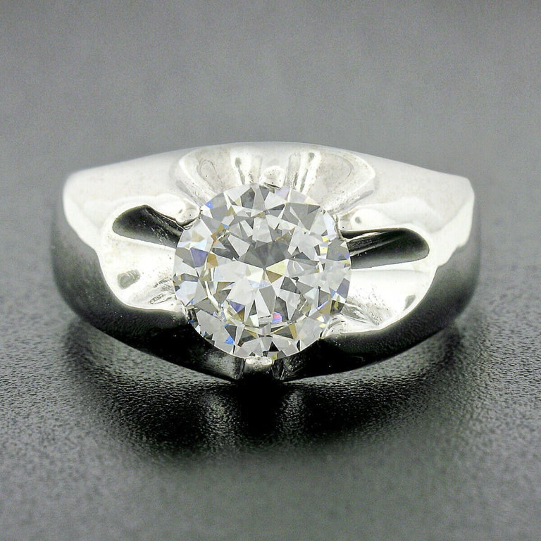 Men''s Antique 14k White Gold 2.47ct GIA Belcher Set Diamond Solitaire ...