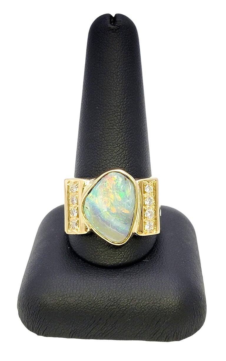 Mens Asymmetrical Tablet Opal and Diamond Band Ring in 14 Karat ...