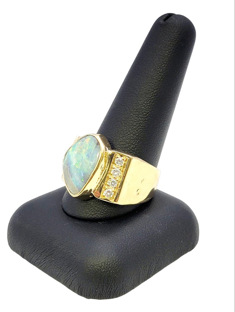 Mens Asymmetrical Tablet Opal and Diamond Band Ring in 14 Karat ...