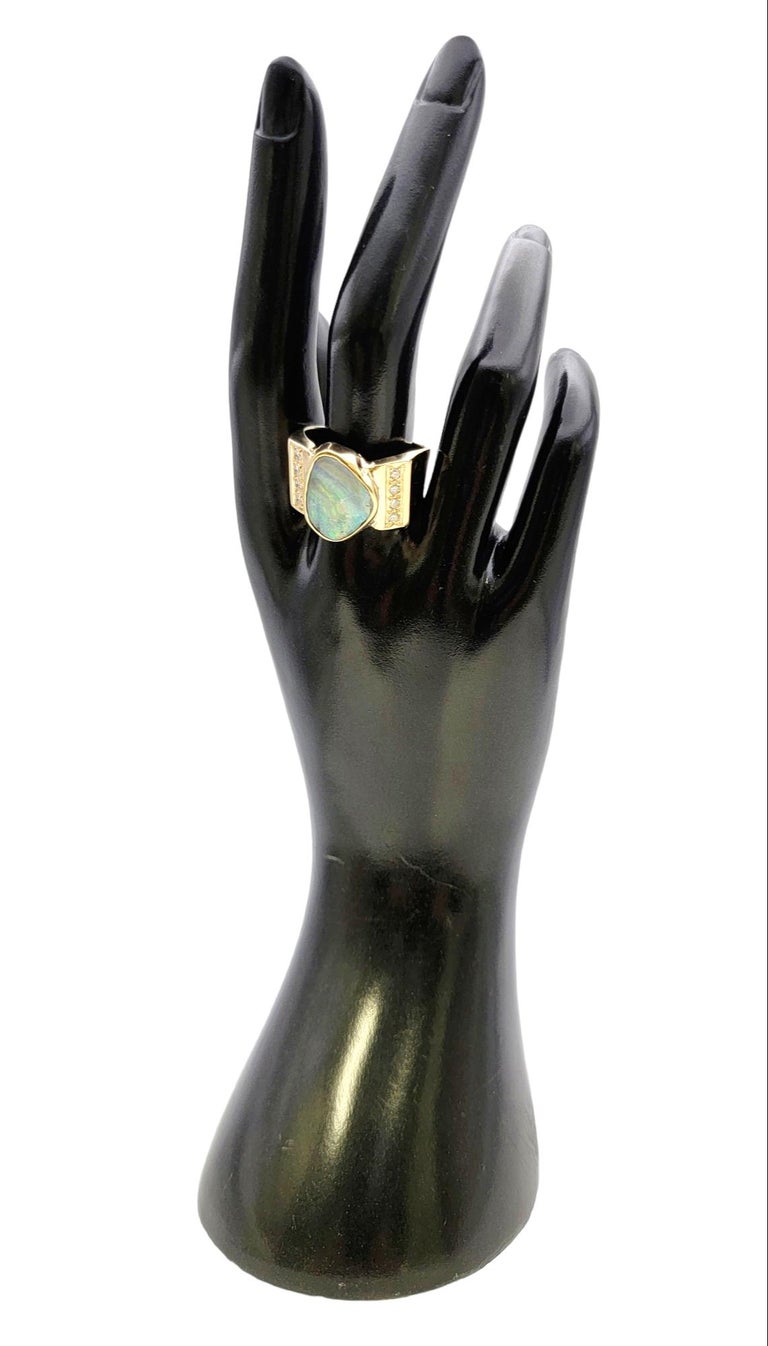 Mens Asymmetrical Tablet Opal and Diamond Band Ring in 14 Karat ...