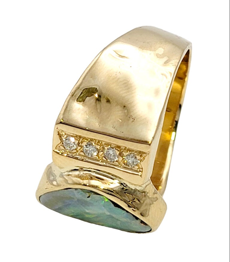 Mens Asymmetrical Tablet Opal and Diamond Band Ring in 14 Karat ...