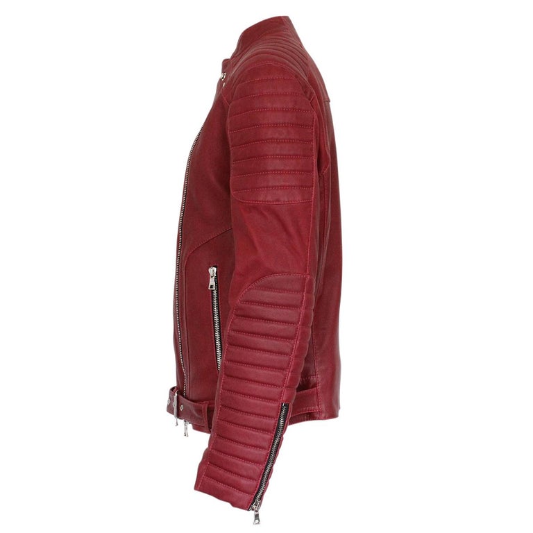 Men's Balmain Red Leather Biker Jacket 52 at 1stDibs | balmain leather ...