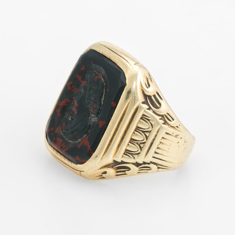 Men's Bloodstone Intaglio Ring Antique Deco Vintage 14 Karat Yellow ...