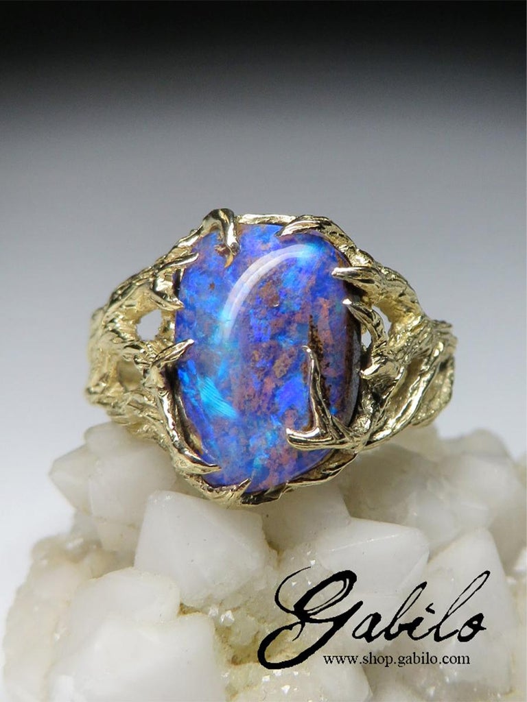Boulder Opal Gold Ring Engagement fantasy style Elf Australian opal For ...