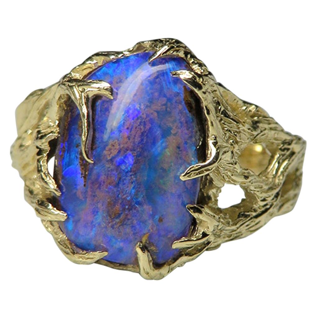 Boulder Opal Diamond Gold Ring For Sale at 1stDibs