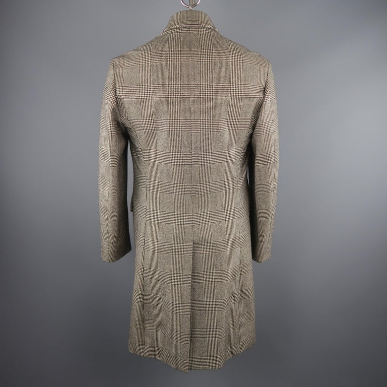 Men's BRIONI 40 Black and Beige Plaid Wool Storm System Long Coat at ...