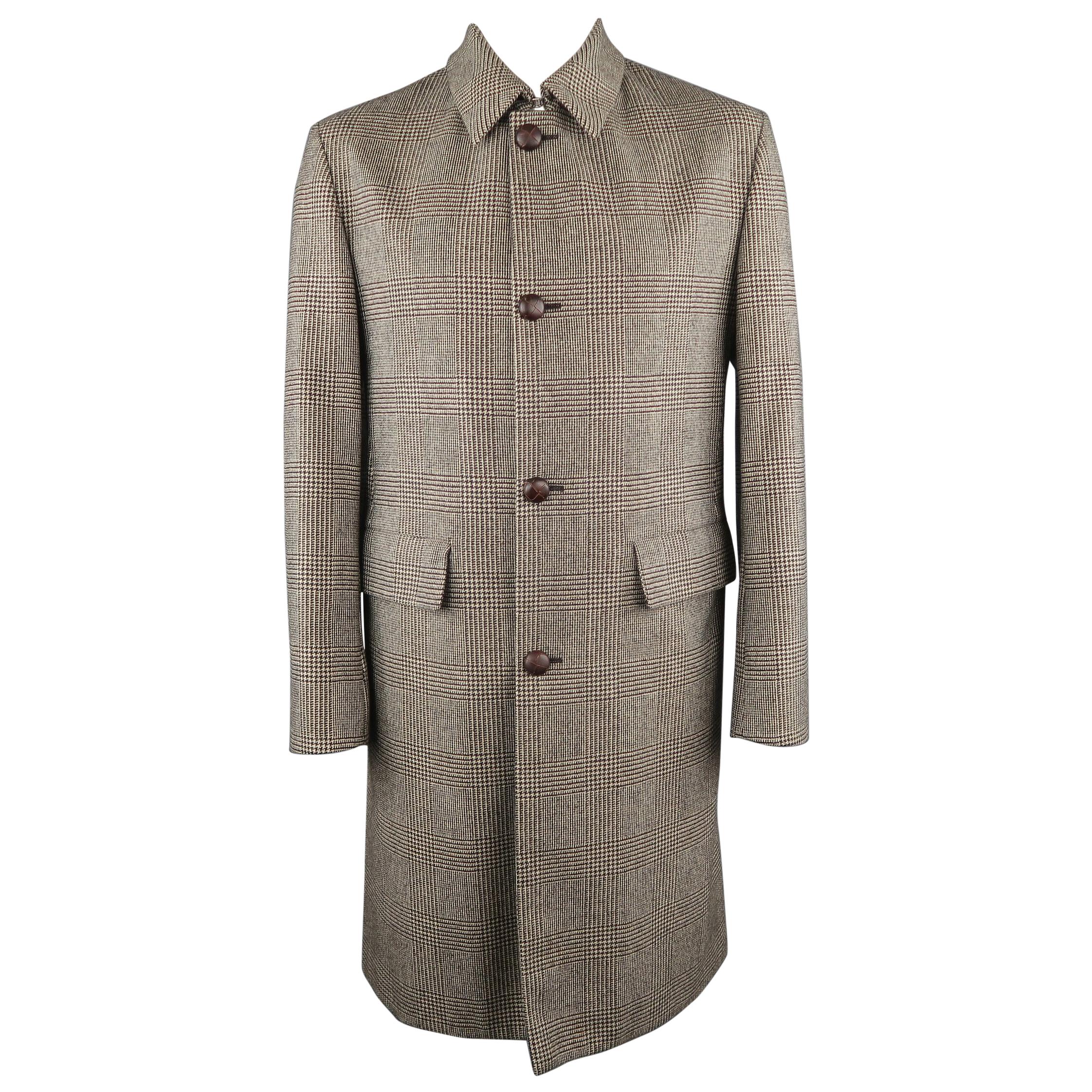 Men's BRIONI 40 Black and Beige Plaid Wool Storm System Long Coat at ...