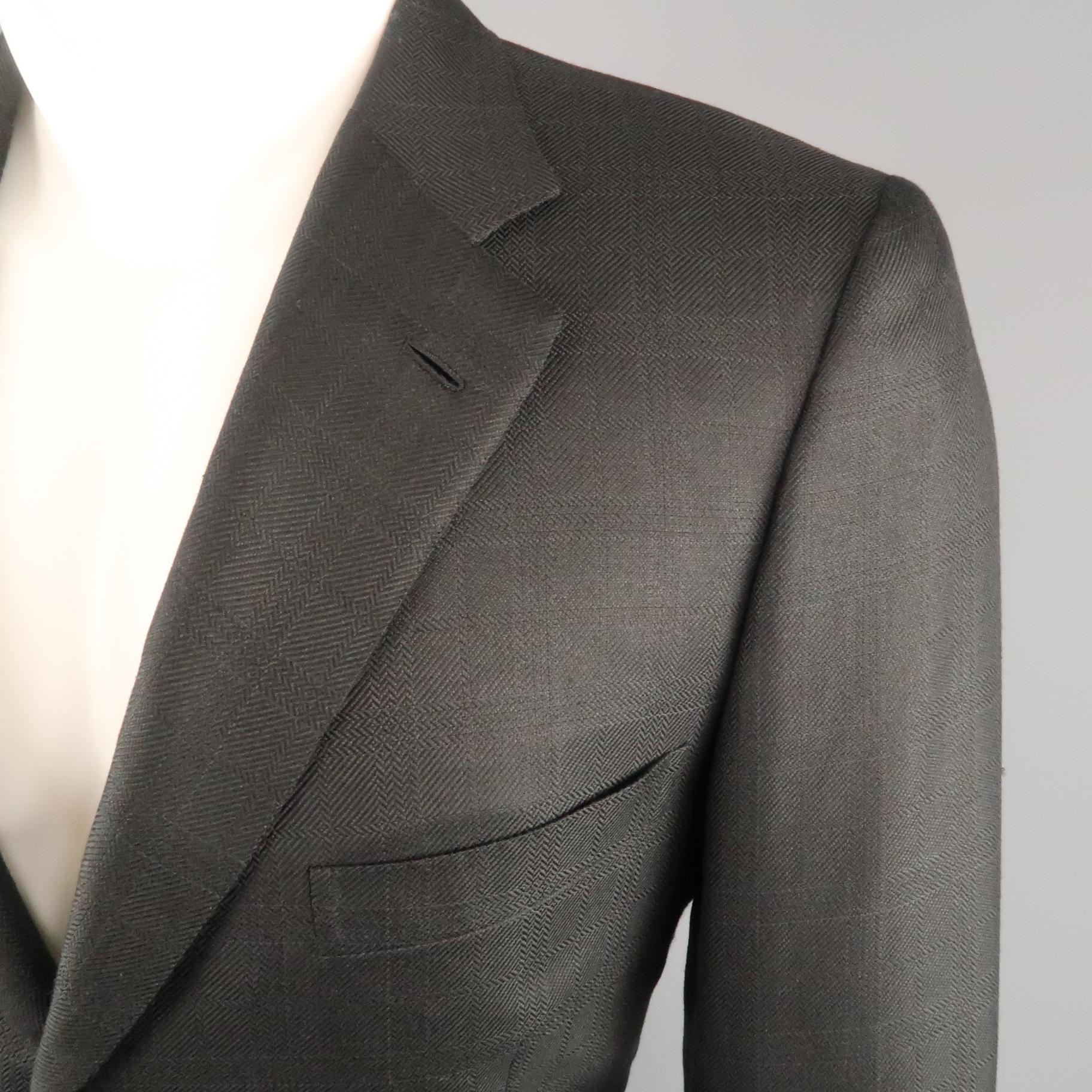 Men's BRIONI Regular Size 42 Black Wool Blend Windowpane Sport Coat For ...