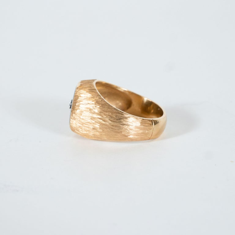 Men's Brushed 14kt Yellow Gold, Black Onyx Brutalist Ring w/ 3 pt ...