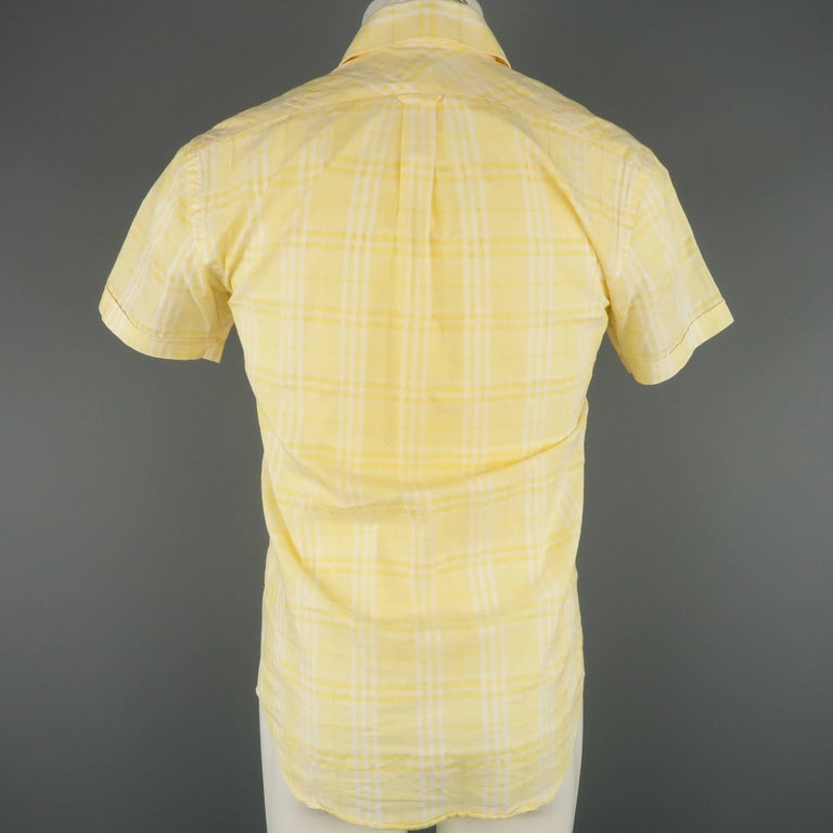 Mens Burberry London Size Xs Yellow Plaid Cotton Short Sleeve Shirt At
