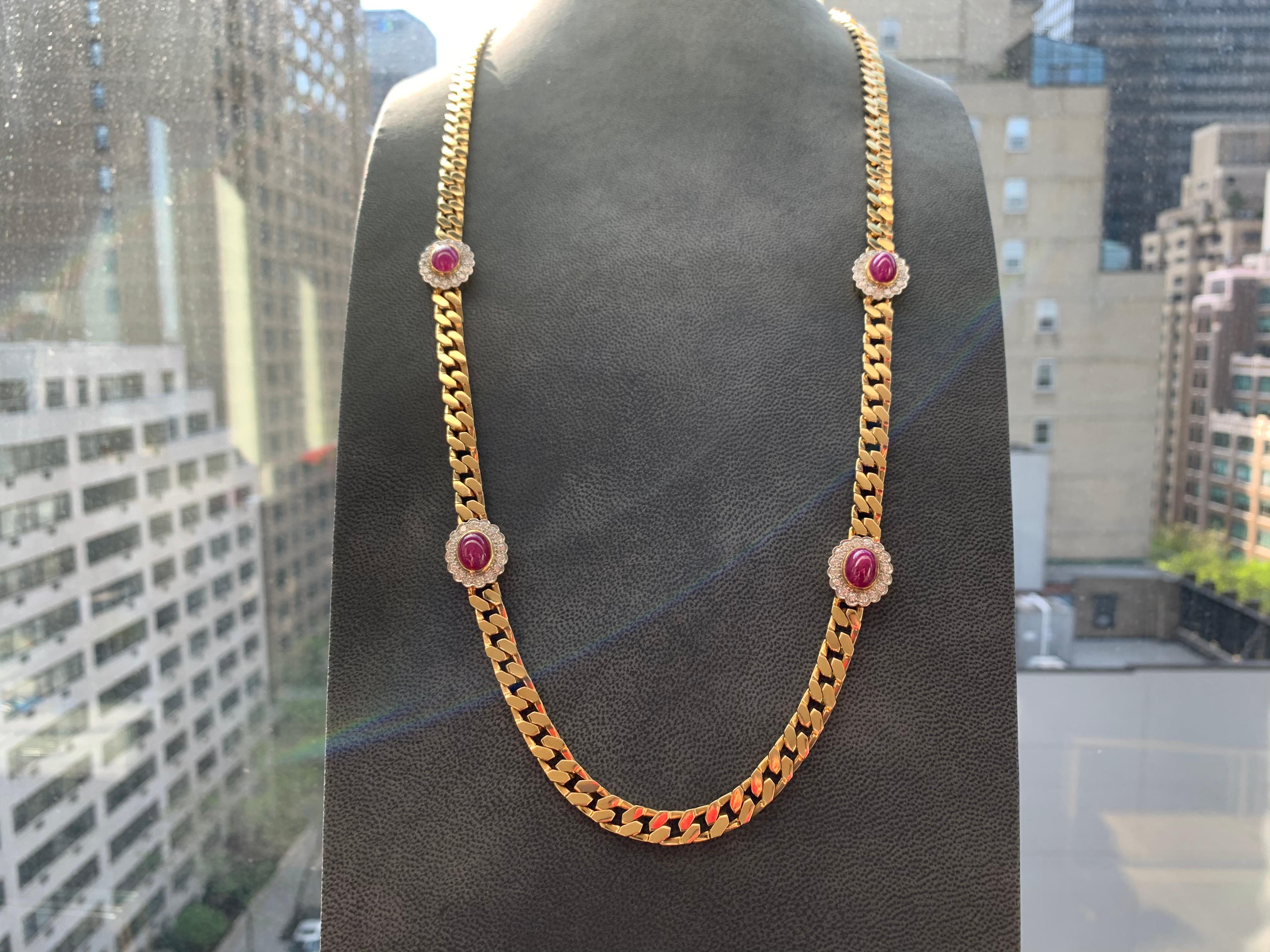 Men's Cabochon Ruby and Diamond Gold Necklace For Sale at 1stDibs ...