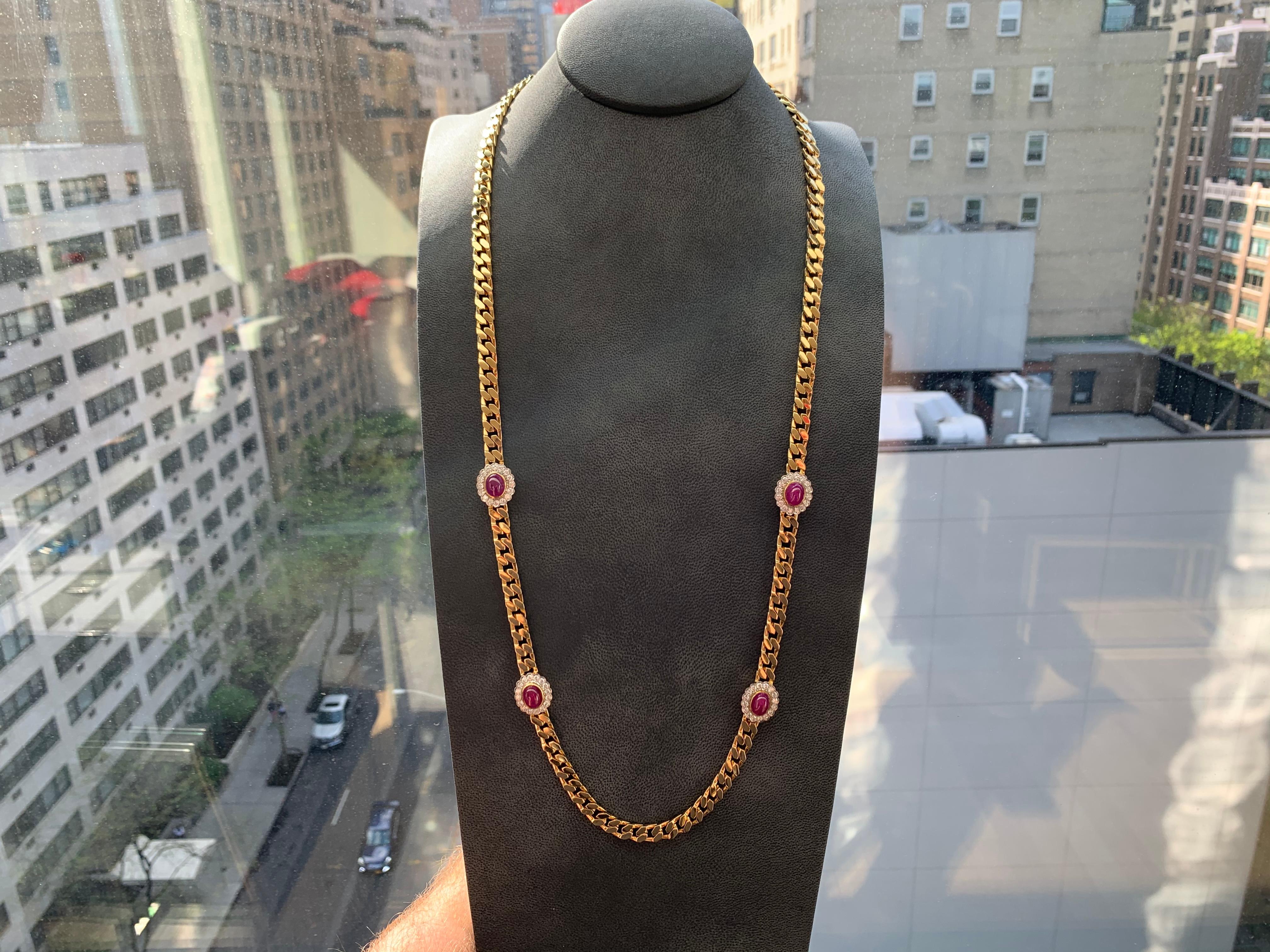 Men's Cabochon Ruby and Diamond Gold Necklace For Sale at 1stDibs ...