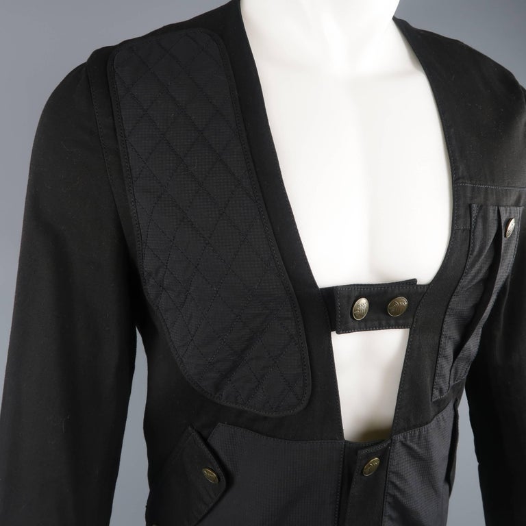 Men's CLOAK S Black Cotton Cutout Harness Combat Collarless Jacket at ...