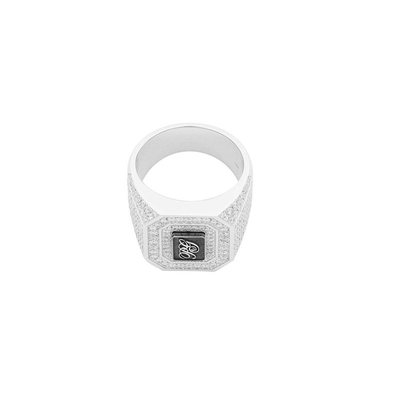 Men's Custom White Diamond Pavè Signet Ring For Sale at 1stDibs