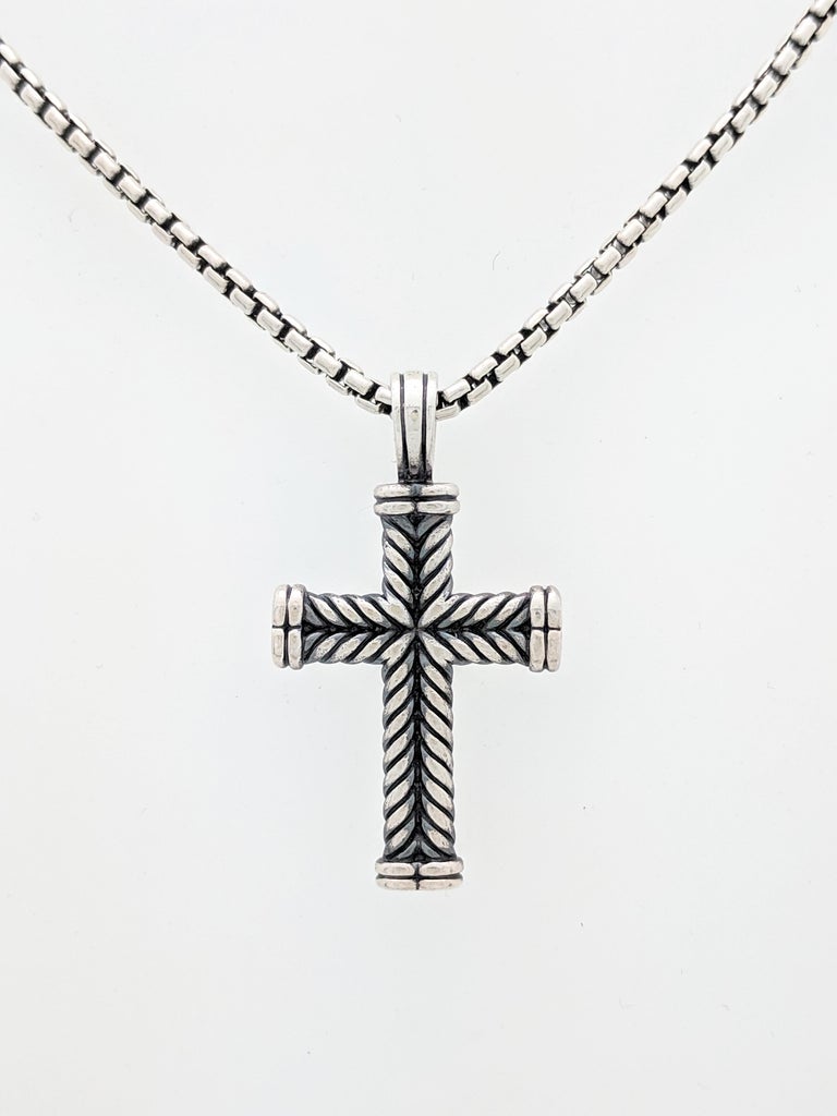 Men's David Yurman Chevron Cross Pendant on Small Box Chain Necklace at ...