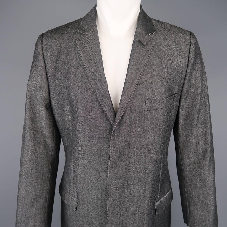 Men's DOLCE and GABBANA 40 Dark Gray Solid Wool / Cotton Denim Hidden ...