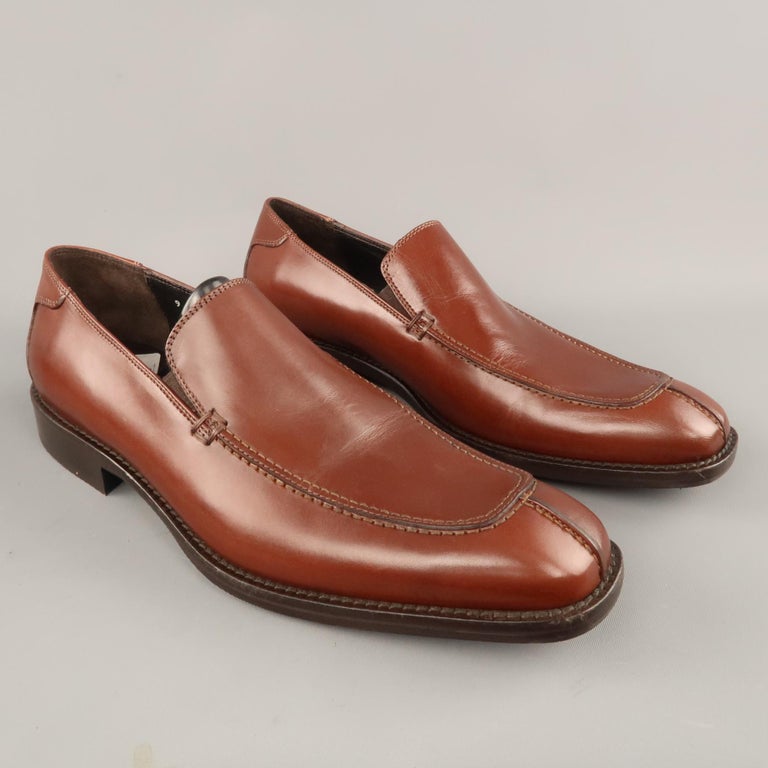 Men's DONALD J PLINER Size 9 Cognac Leather Split Apron Toe Loafers at ...