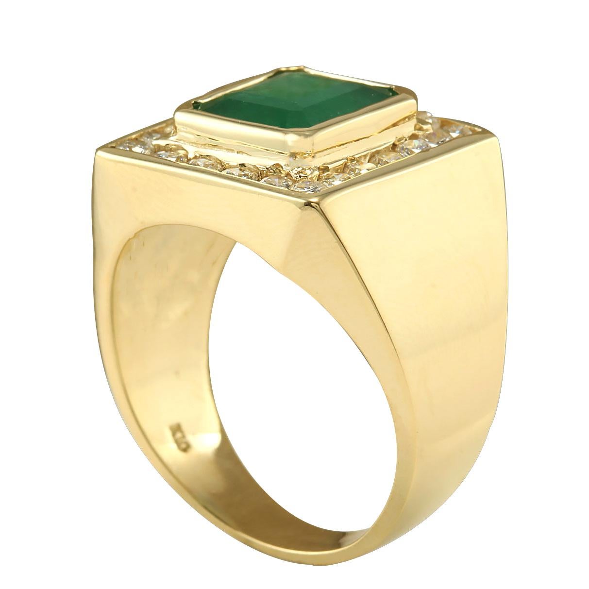 Men's Emerald Diamond Ring In 14 Karat Yellow Gold For Sale at 1stDibs