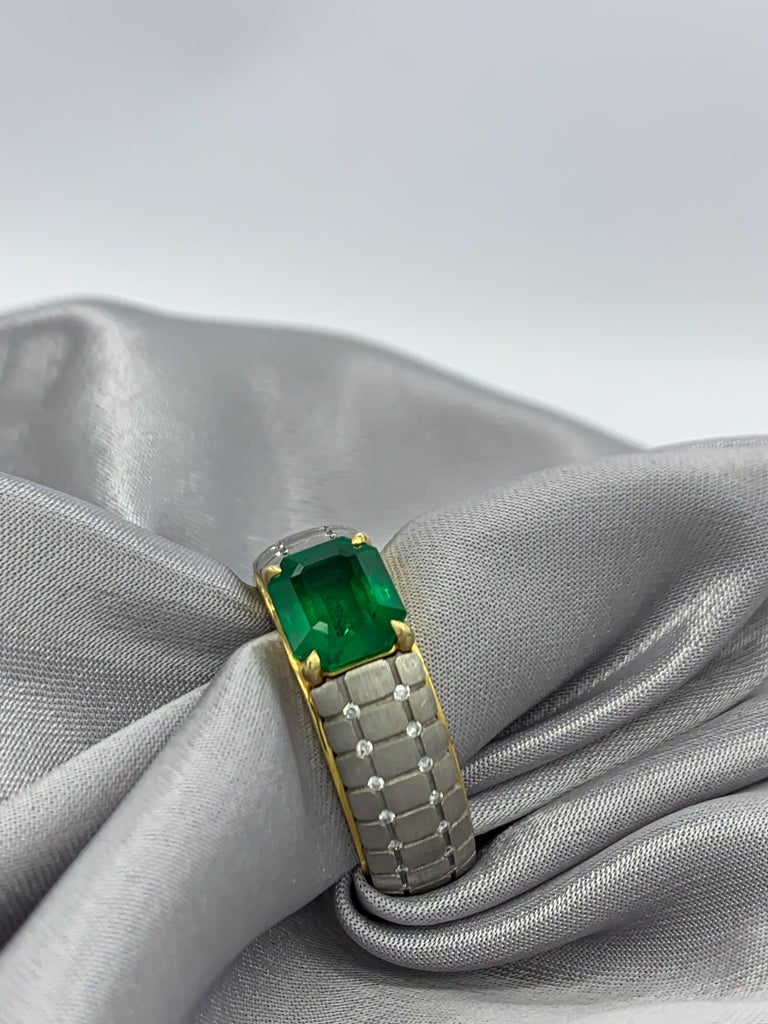 Men’s Emerald Ring, 18k White and Yellow Gold Emerald and Diamonds Ring ...