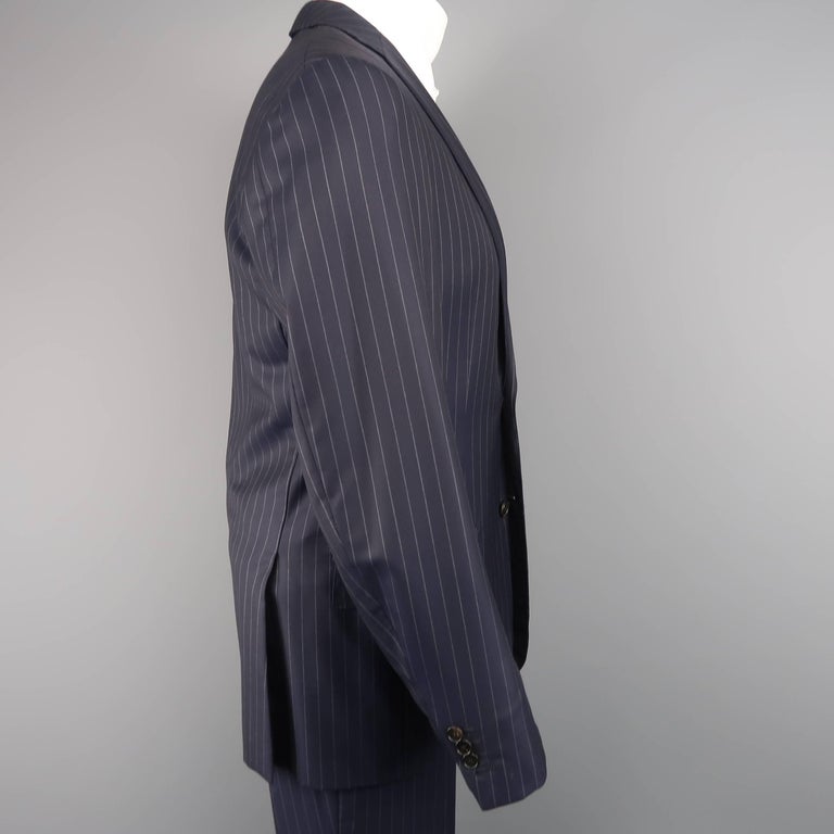 Men's ERMENEGILDO ZEGNA Suit - 40 Regular Navy Wool Pinstripe 3 Piece ...