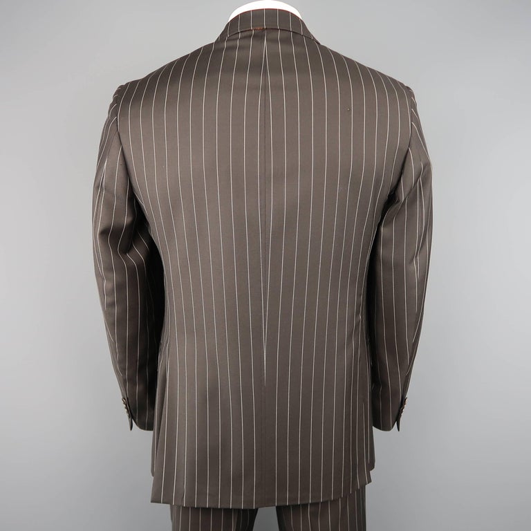 Etro Men's 42 Regular Brown Chalk Stripe Wool Notch Lapel Two Piece ...