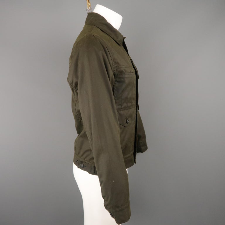 Men's FILSON XS Olive Waxed Cotton Flap Pocket Trucker Jacket at ...