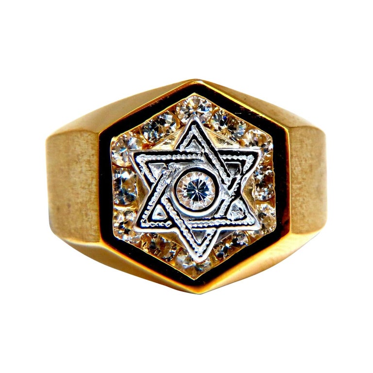 Mens Floating Star of David Ring Channel Mount Brushed Satin 10kt at ...