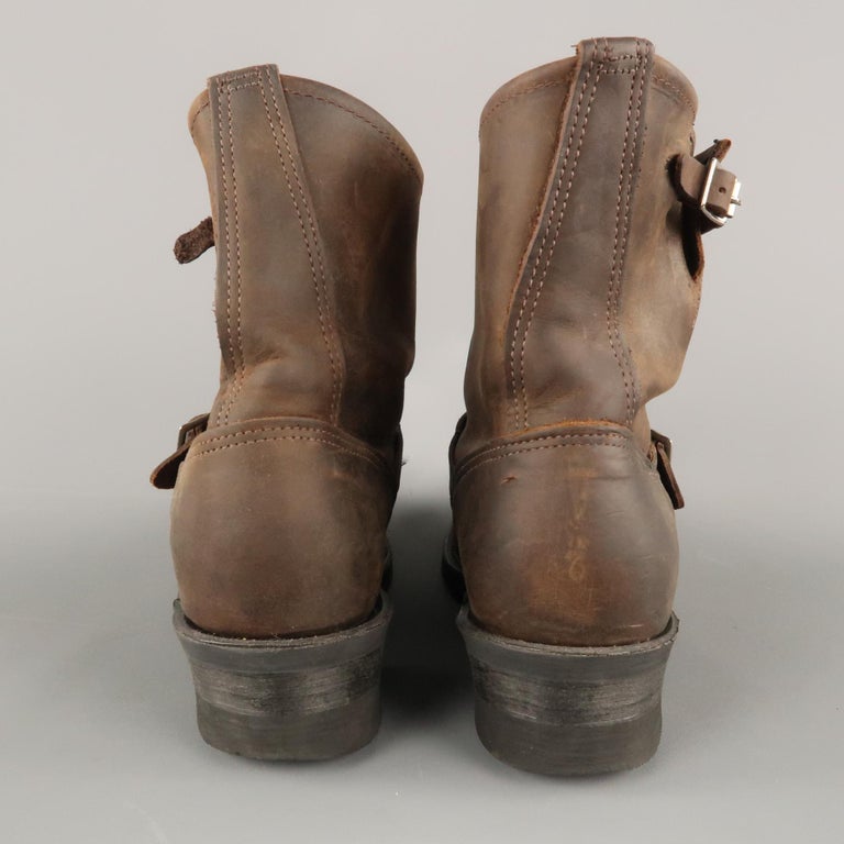 Men's FRYE Size 10 Brown Leather Biker Boots at 1stDibs