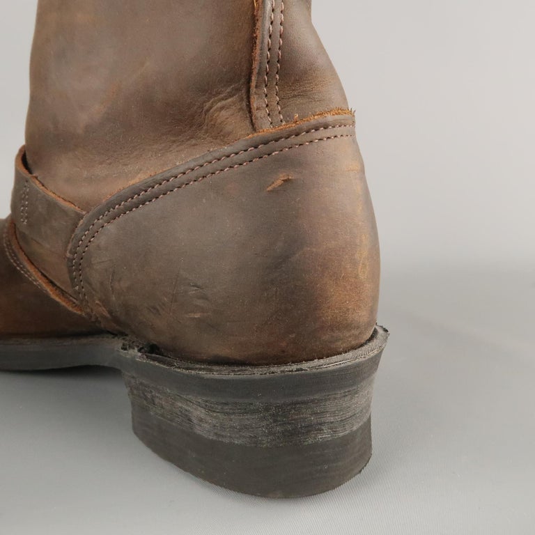 Men's FRYE Size 10 Brown Leather Biker Boots at 1stDibs