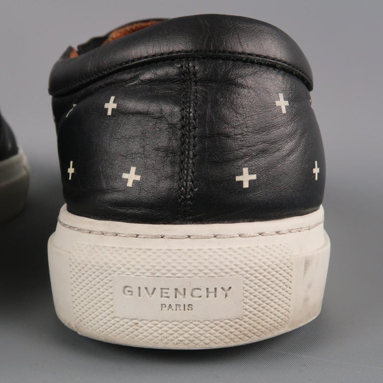 Men's GIVENCHY Size 11 Black and White Cross Leather Slip On Sneakers ...