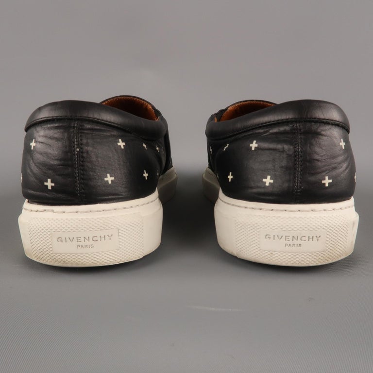 Men's GIVENCHY Size 11 Black and White Cross Leather Slip On Sneakers ...