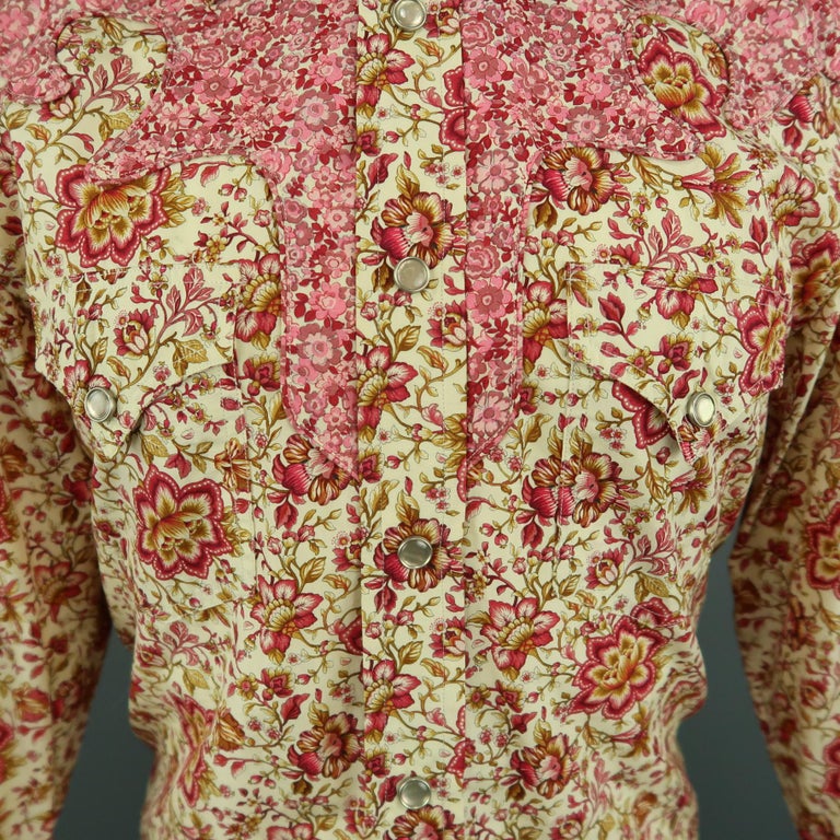 Men's GUCCI by TOM FORD L Beige and Pink Floral Western Pearl Snaps SS ...