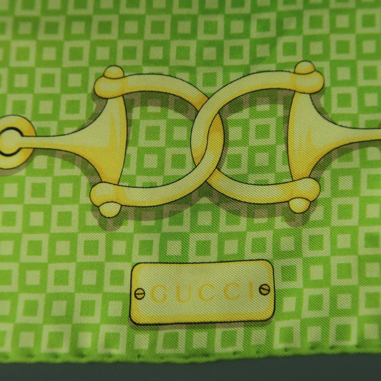 Gucci Men's Green and Yellow Silk Horsebit Print Pocket Square at ...