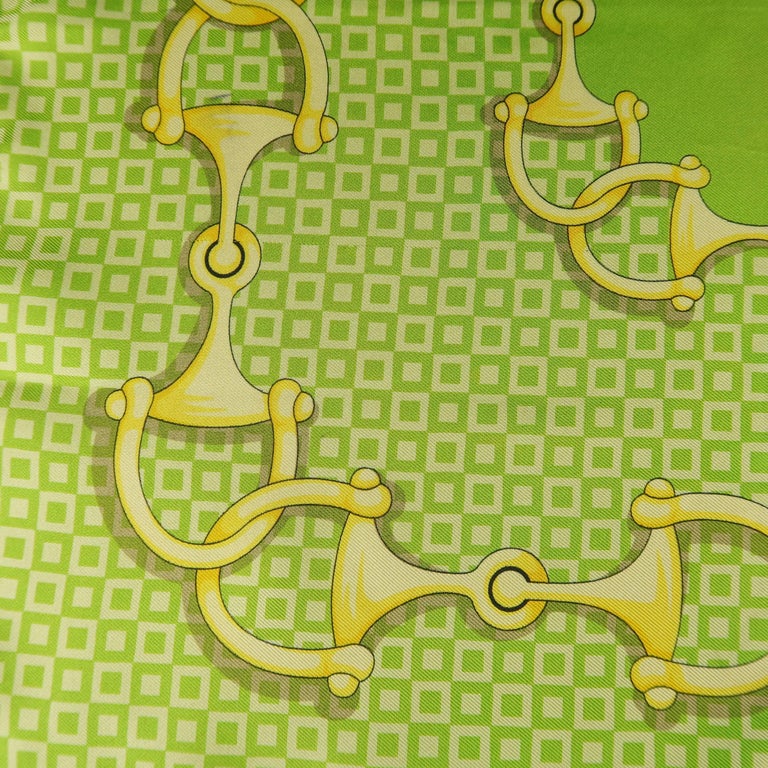 Gucci Men's Green and Yellow Silk Horsebit Print Pocket Square at ...