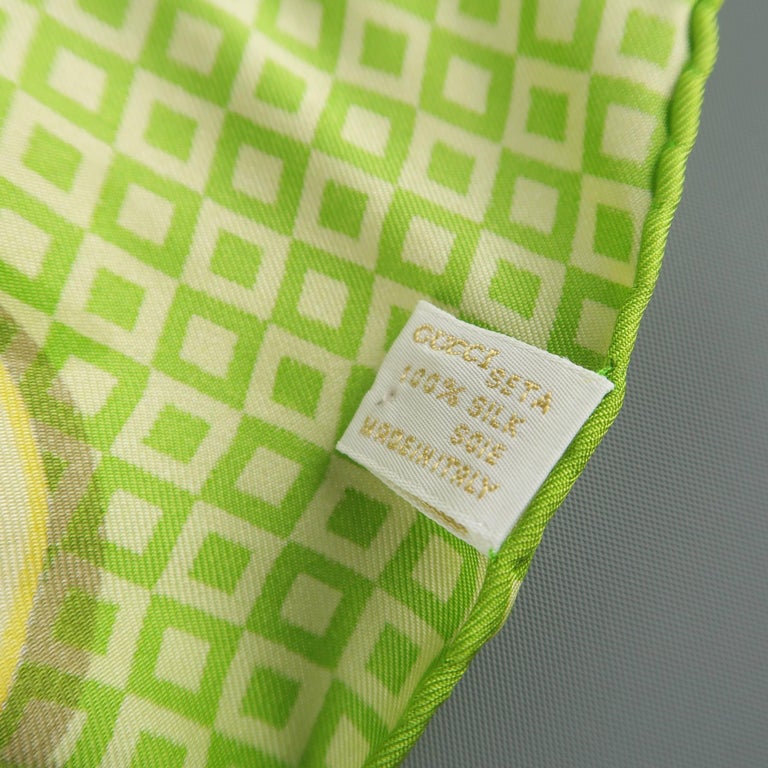 Gucci Men's Green and Yellow Silk Horsebit Print Pocket Square at ...