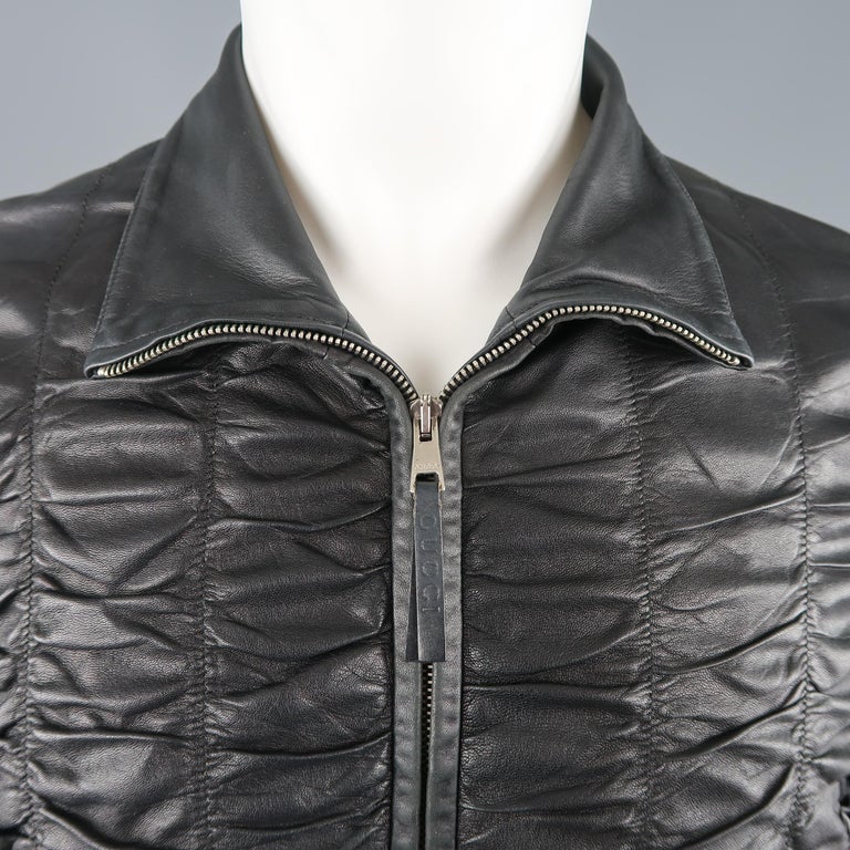 Men's GUCCI SS 2000 by TOM FORD 36 Black Ruched Leather Bomber ...