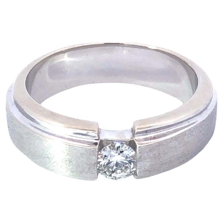 Mens Matte and High Polish Finish Diamond Wedding Band Ring-14k White ...
