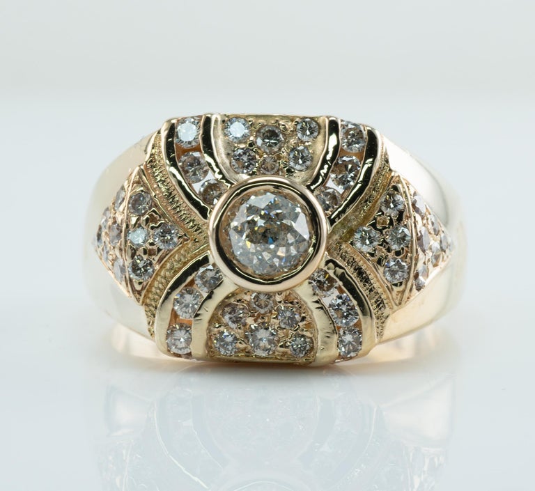 Mens Natural Diamond Ring Old Mine 14k Gold Vintage 1.60 TDW For Sale ...