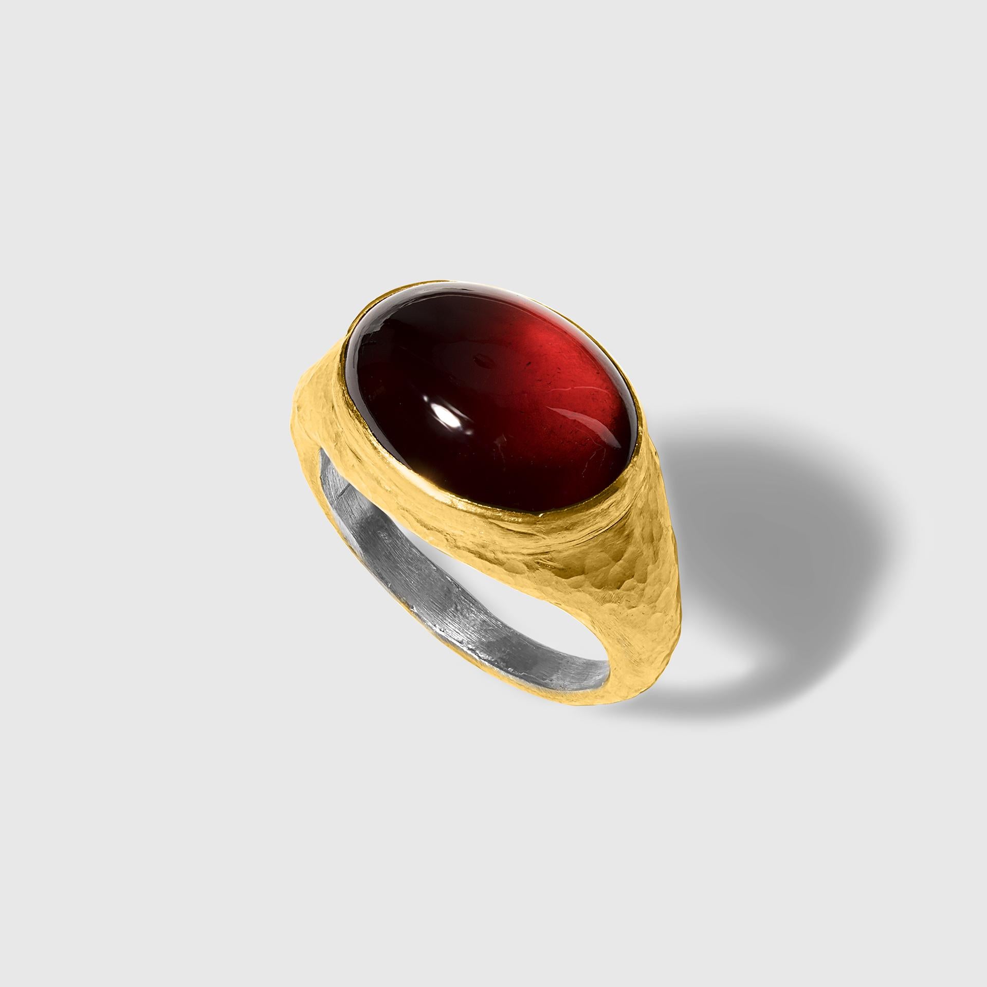 Mens Oval Domed 14 4ct Garnet Ring In 24kt And Silver For Sale At 1stdibs