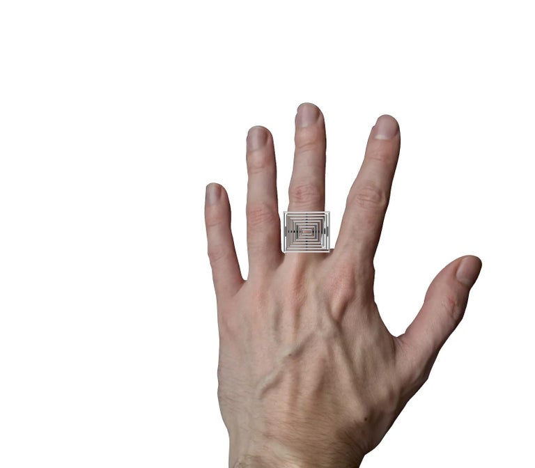 Customizable Mens Platinum and Sterling Rectangle Rows Ring For Sale at ...